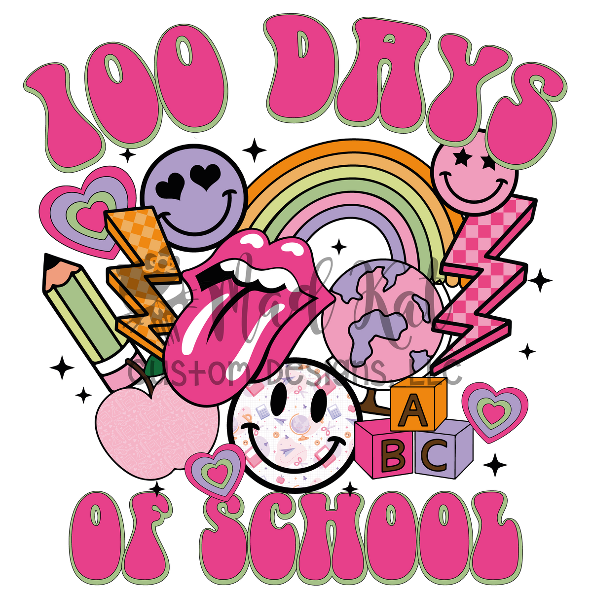 100 Days Retro Smiley HTV Transfer – Mad Kat Custom Designs, LLC