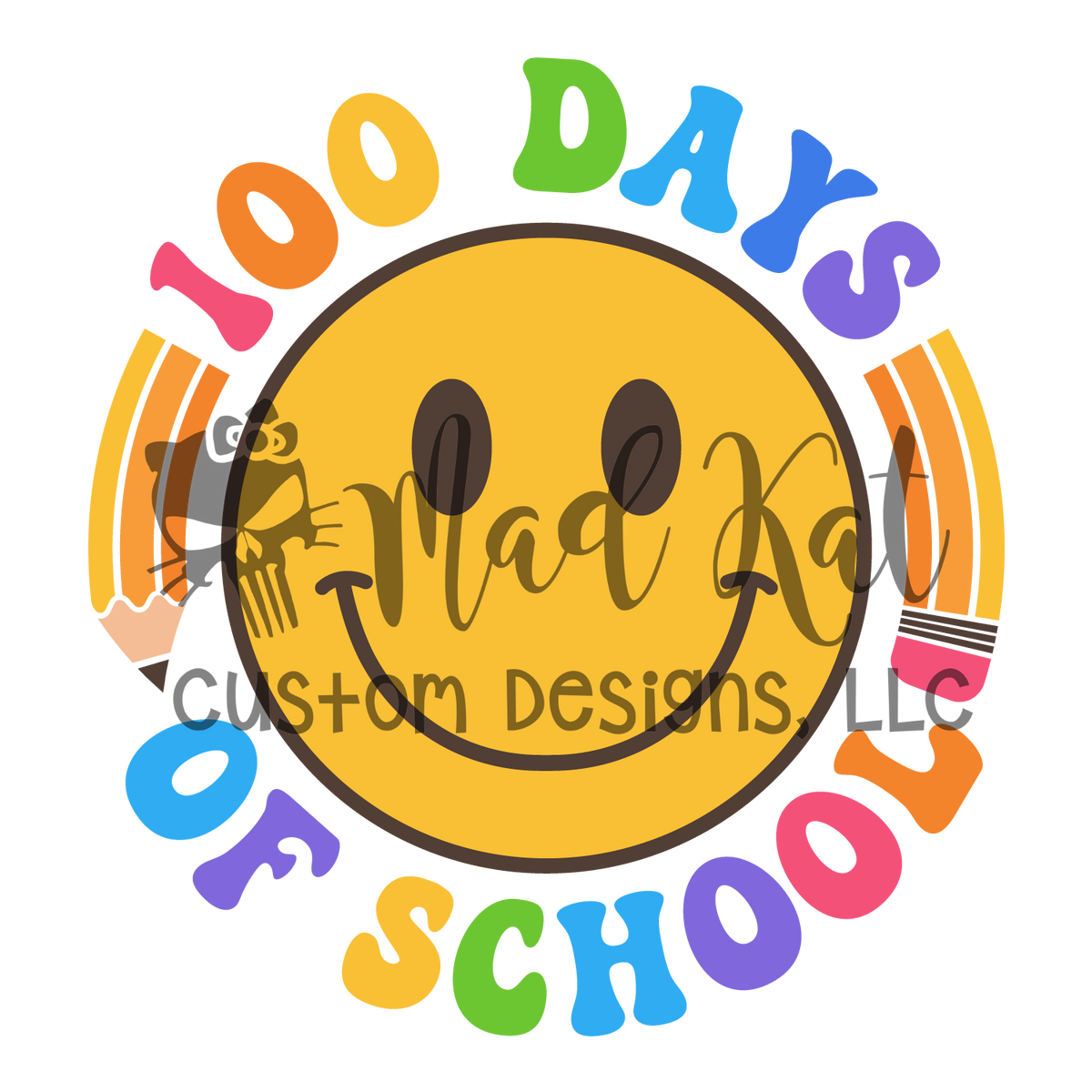 100 Days Smiley HTV transfer – Mad Kat Custom Designs, LLC
