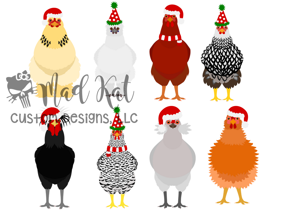 Christmas Chickens HTV transfer – Mad Kat Custom Designs, LLC