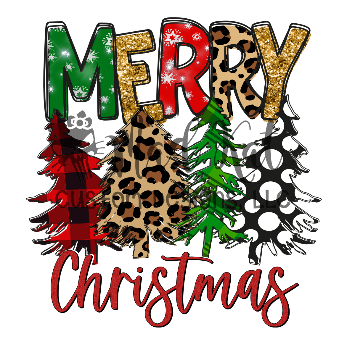 Merry Christmas Trees HTV transfer – Mad Kat Custom Designs, LLC