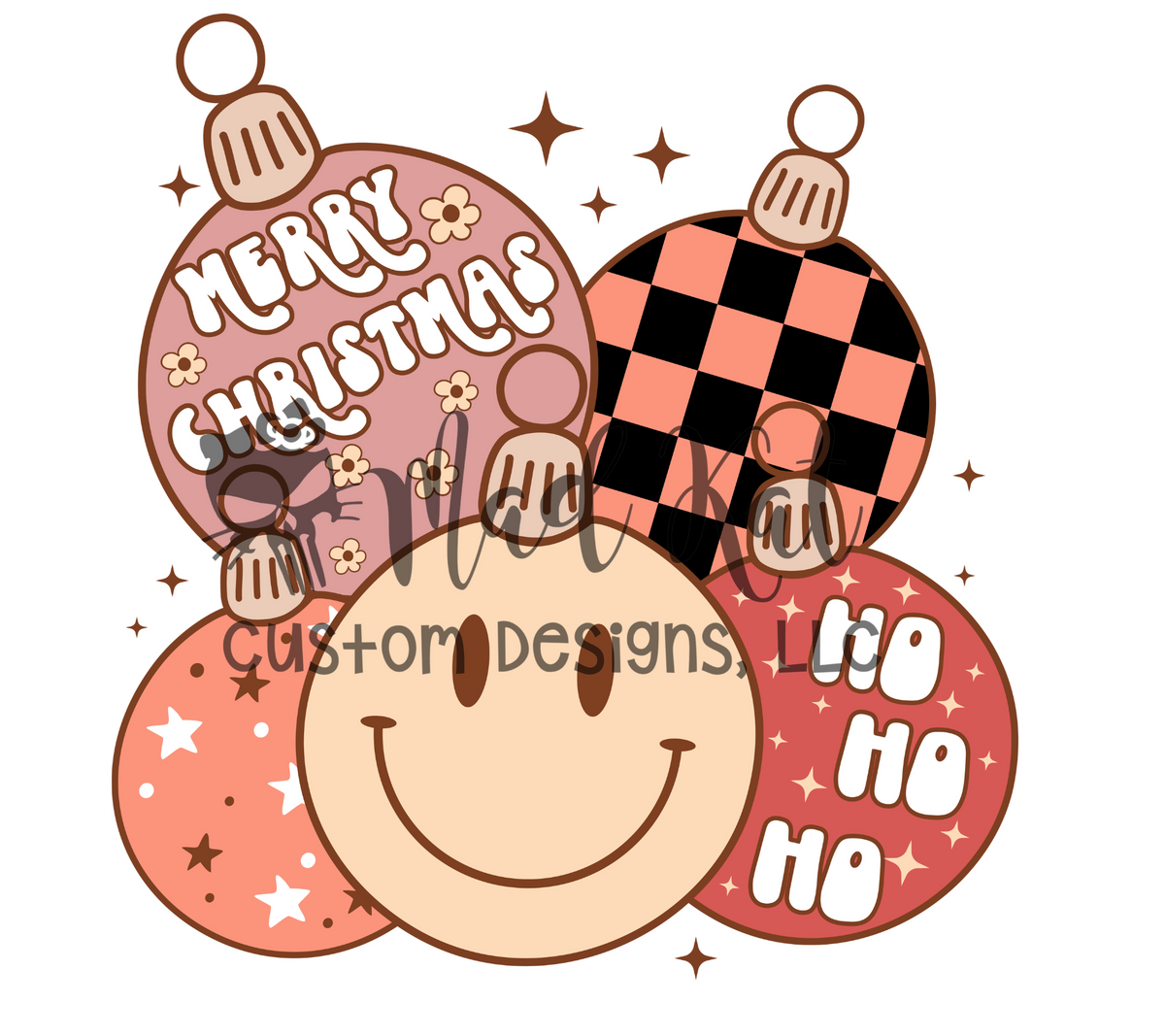 Retro Smiley Ornament HTV transfer – Mad Kat Custom Designs, LLC
