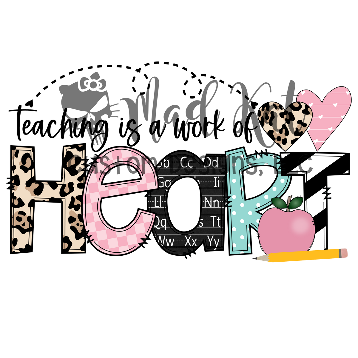 Teacher Heart HTV transfer – Mad Kat Custom Designs, LLC