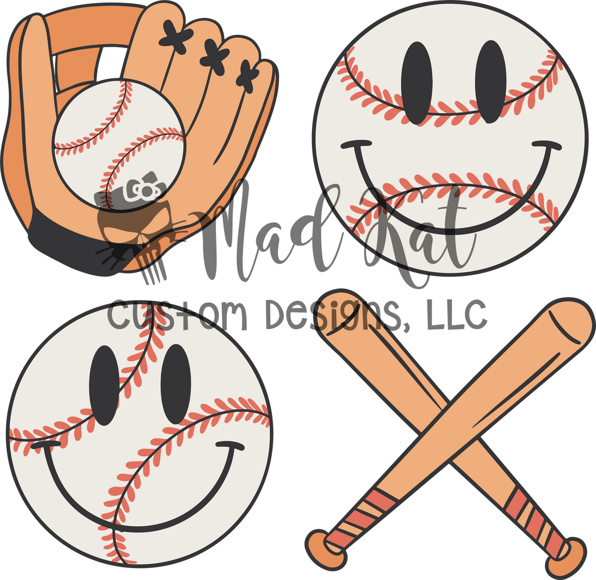 Smiley Baseball Sublimation Transfer – Mad Kat Custom Designs, LLC